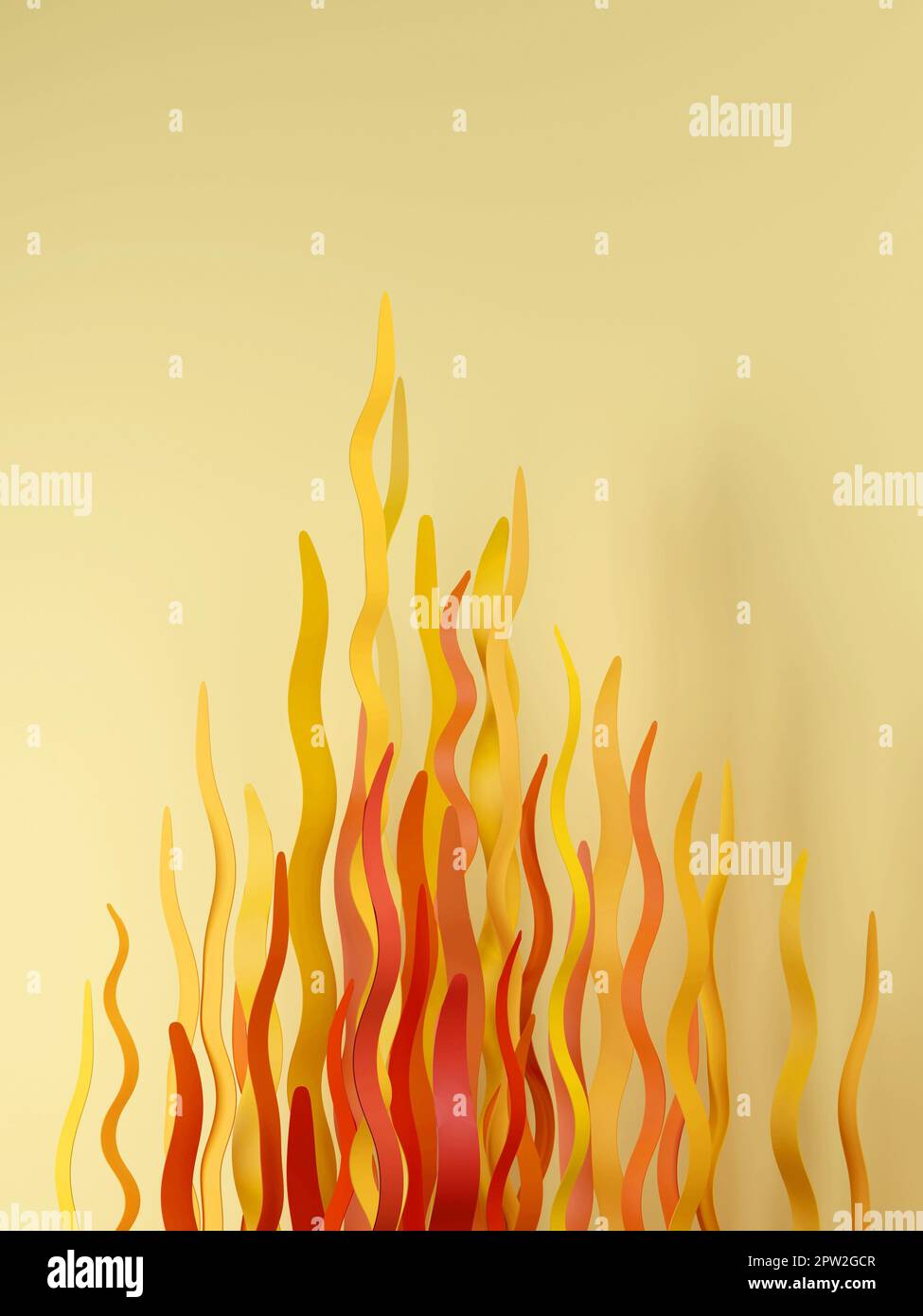 Abstract 3D flames, minimalist design with yellow, orange, and red ...