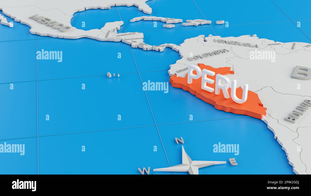Simplified 3D map of South America, with Peru highlighted. Digital 3D ...