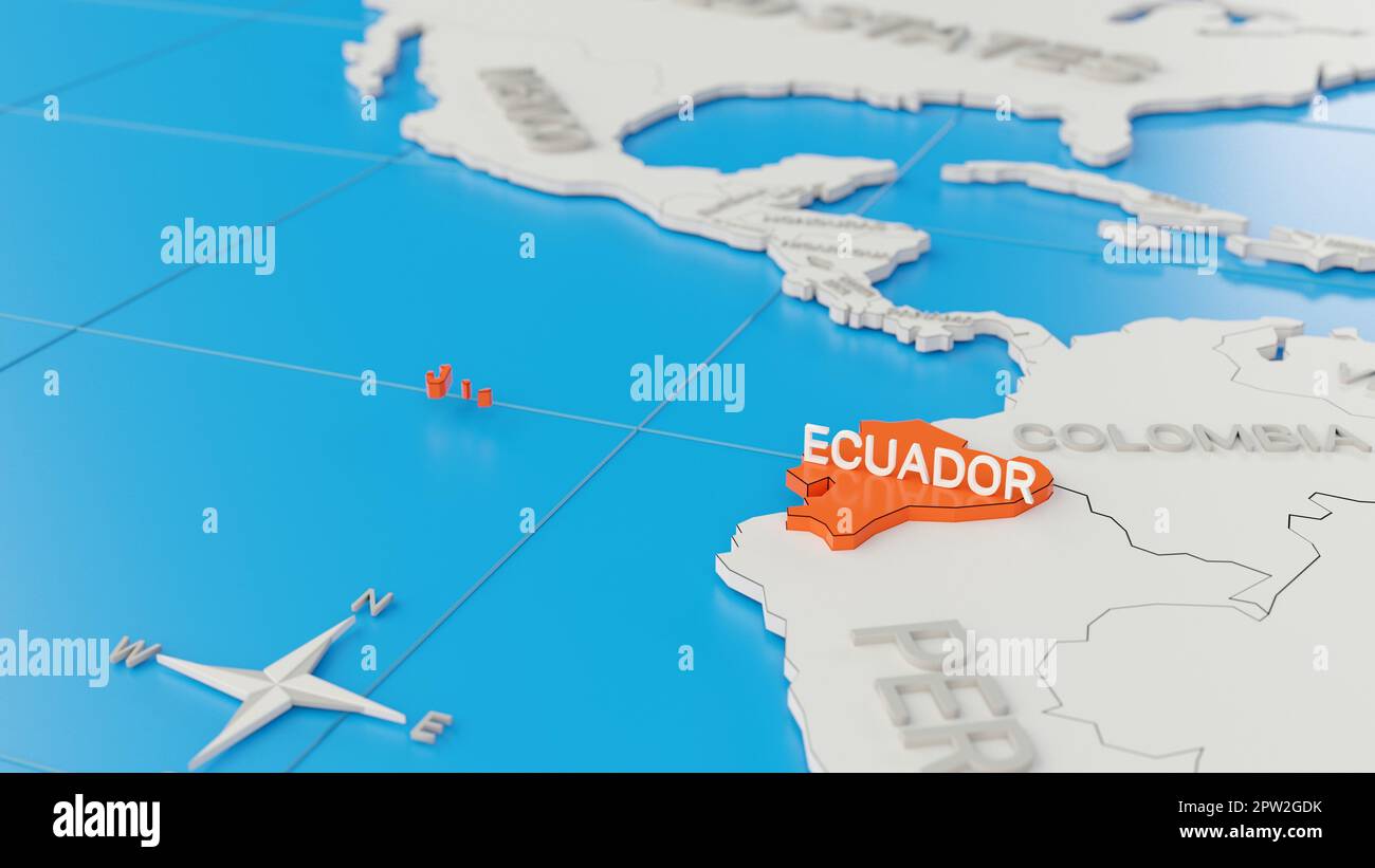 Simplified 3D map of South America, with Ecuador highlighted. Digital ...