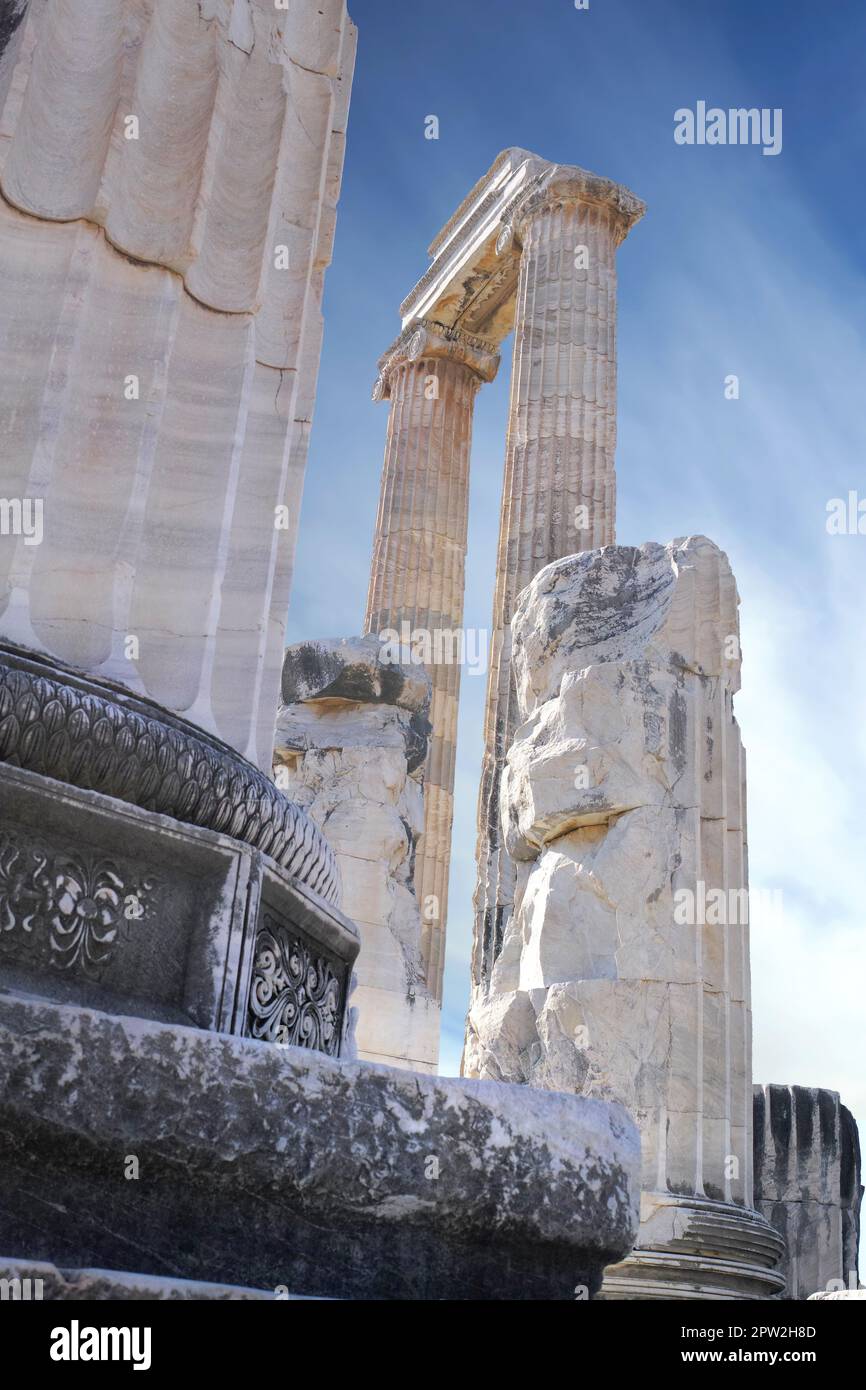 Landscape of architecture pillars and ancient sculptures in the Temple ...