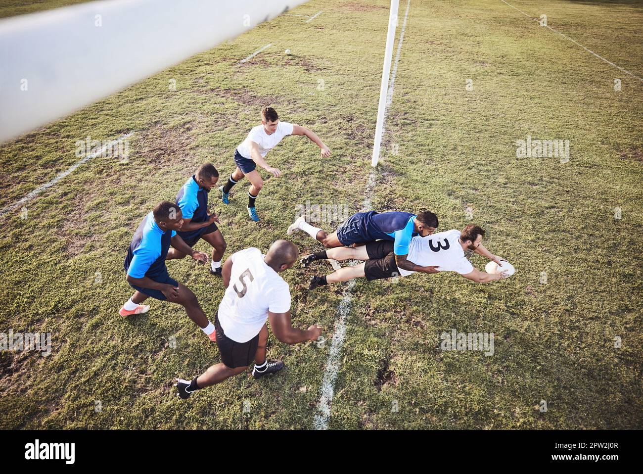 Rugby player diving to score try hi-res stock photography and images ...