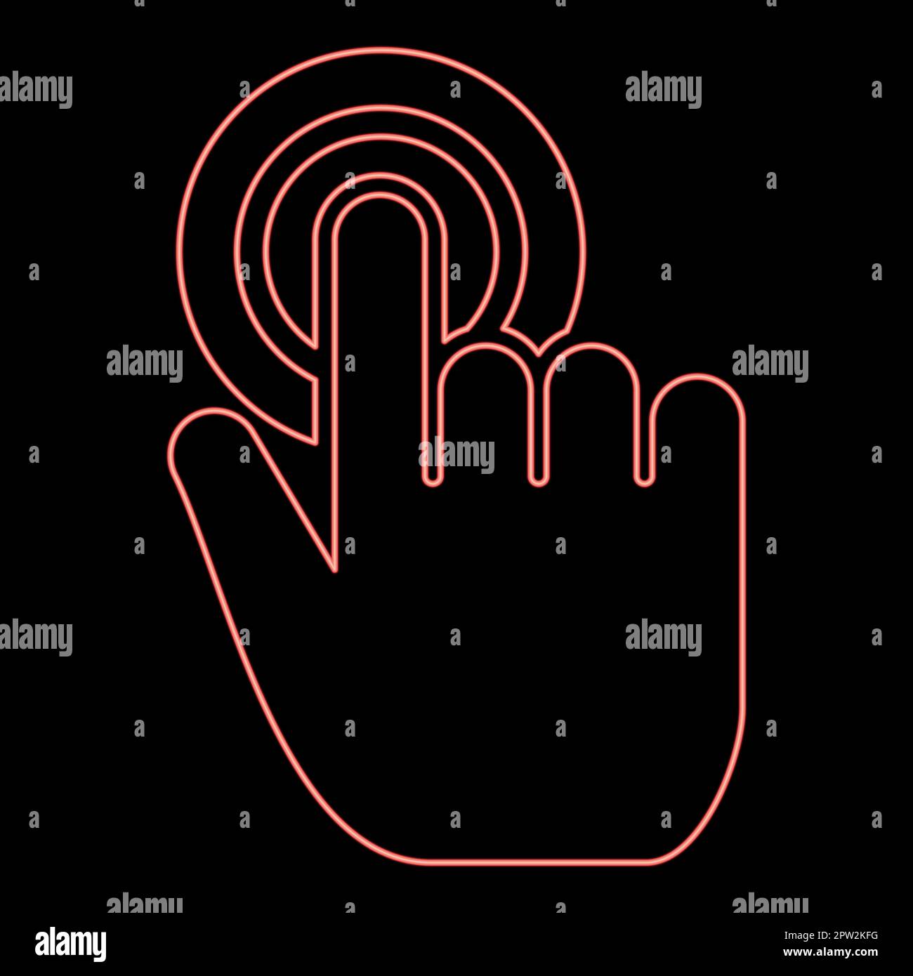 Neon click on button Hand cursor Touch screen red color vector ...