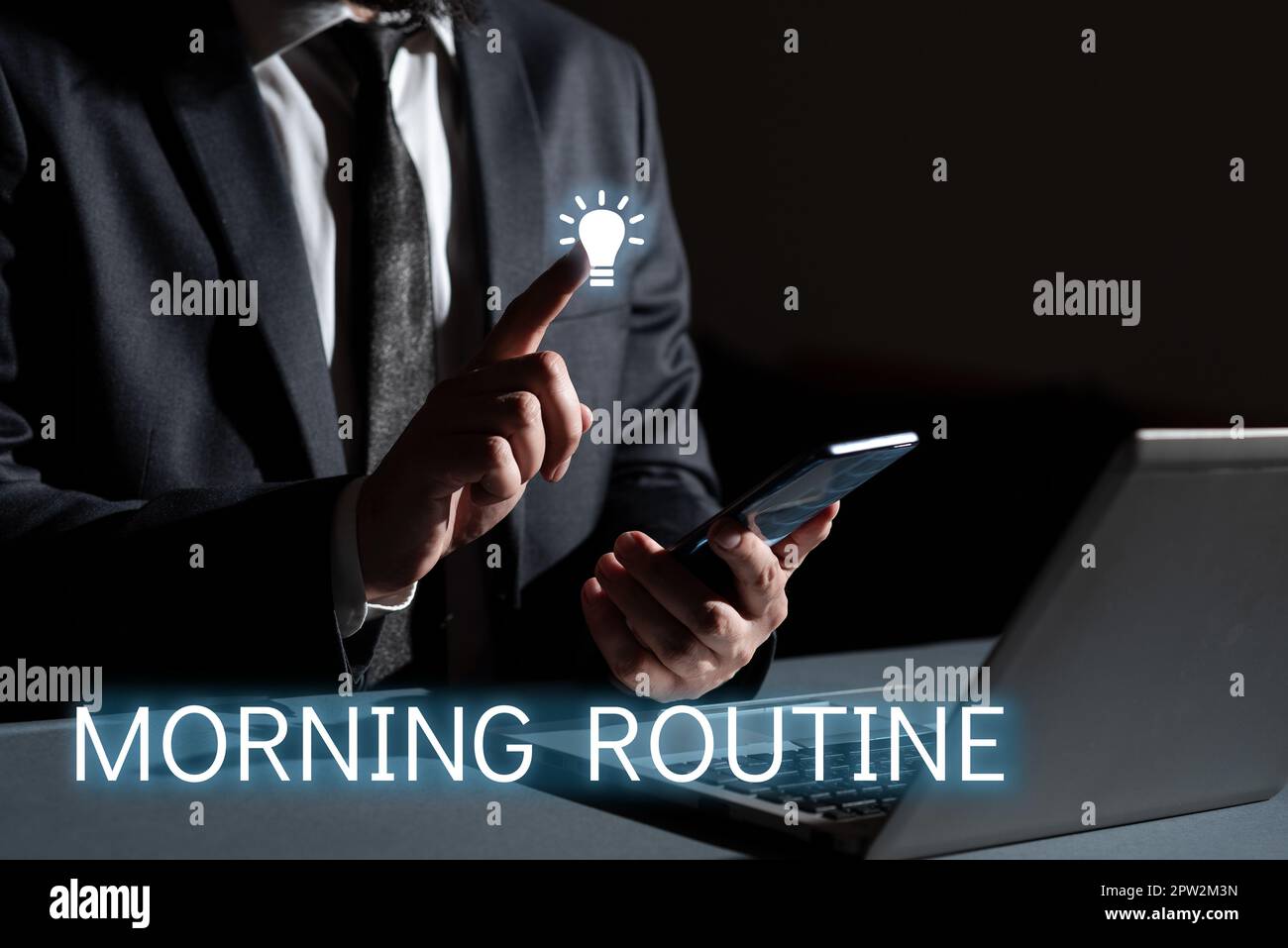 Conceptual display Morning Routine, Word for initiation of consumer ...