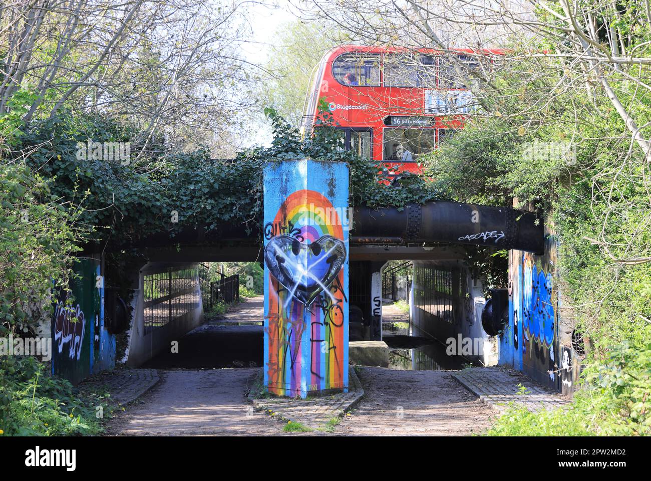 The towpath along the River Lea Navigation in Hackney, in spring ...