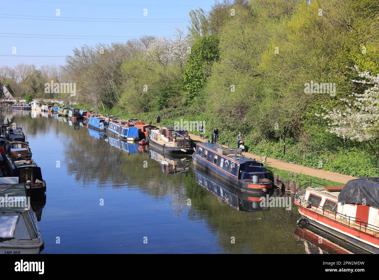 The towpath along the River Lea Navigation in Hackney, in spring ...