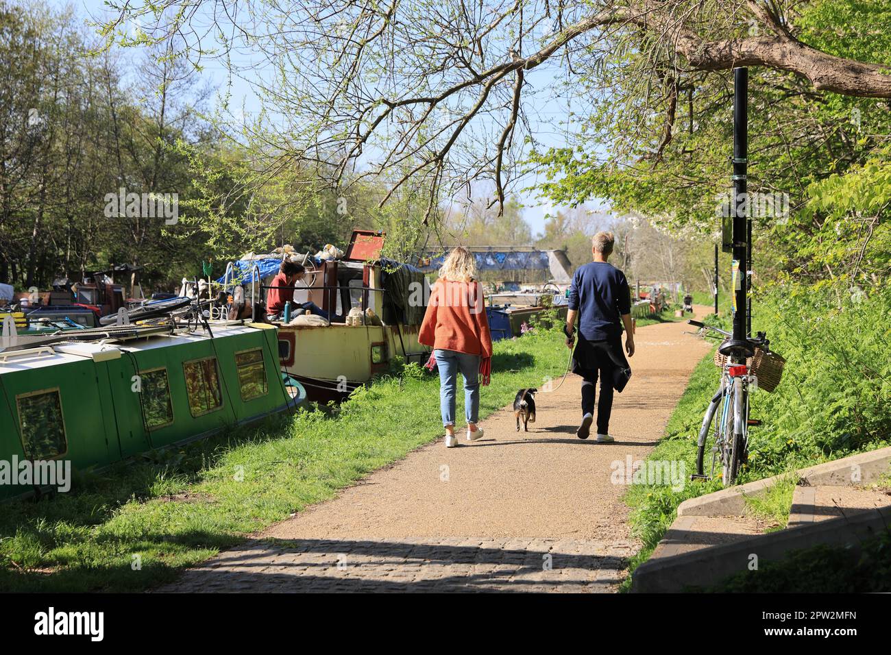 The towpath along the River Lea Navigation in Hackney, in spring ...