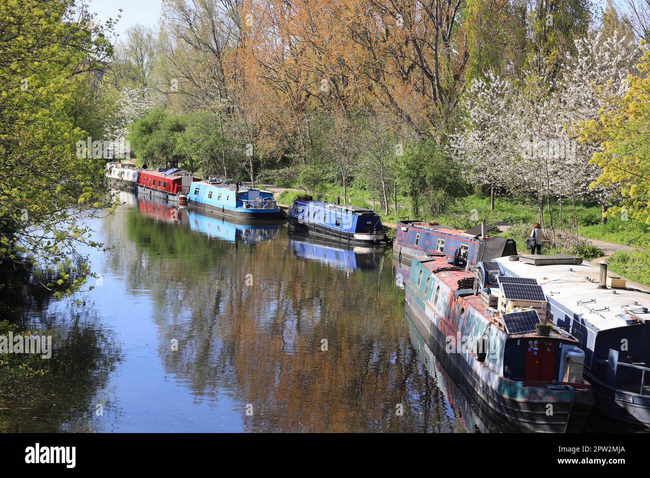 The towpath along the River Lea Navigation in Hackney, in spring ...