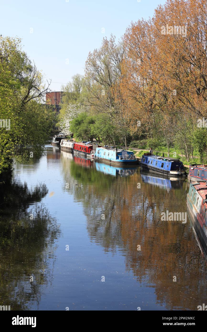 The towpath along the River Lea Navigation in Hackney, in spring ...