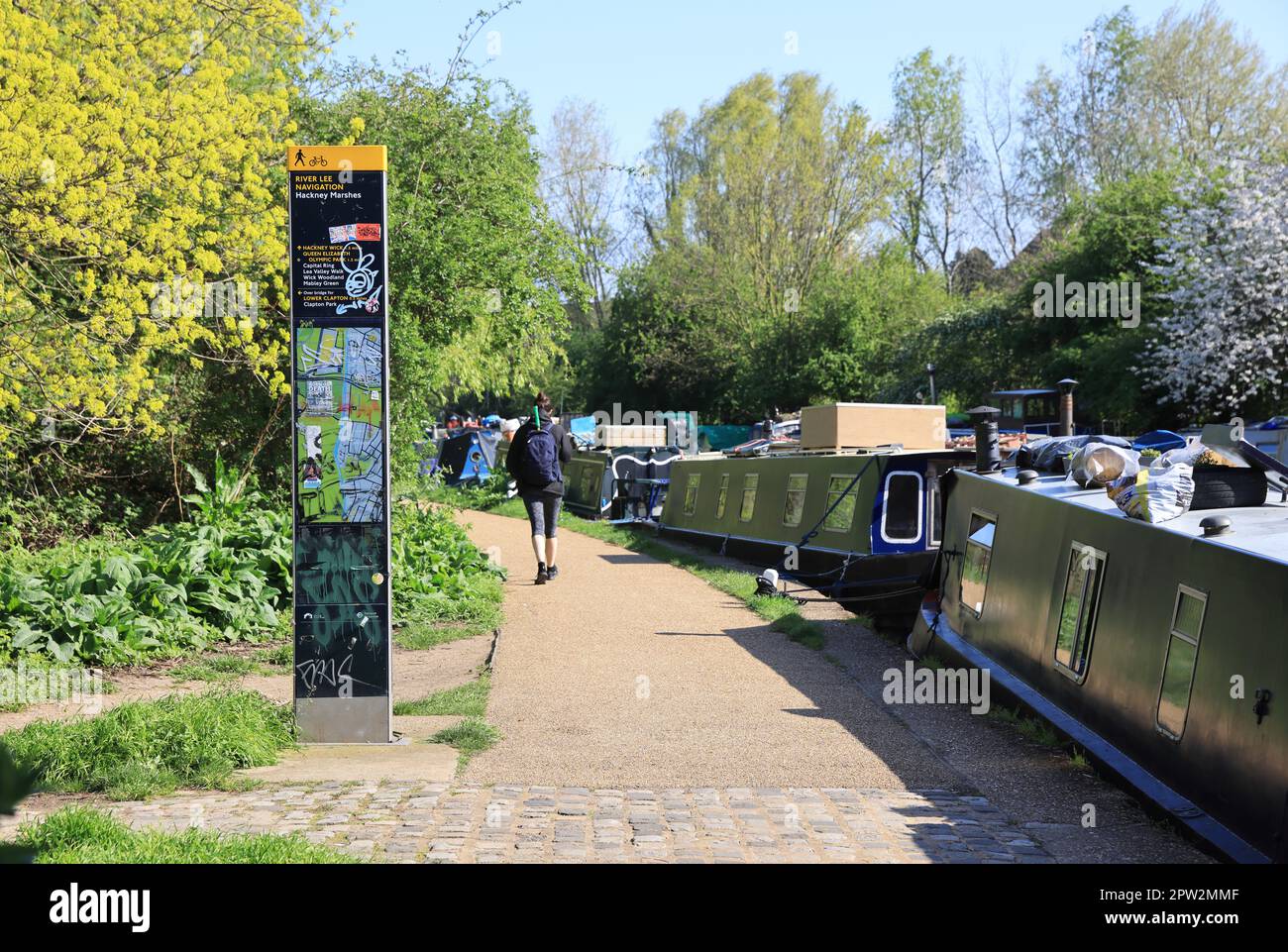 The towpath along the River Lea Navigation in Hackney, in spring ...