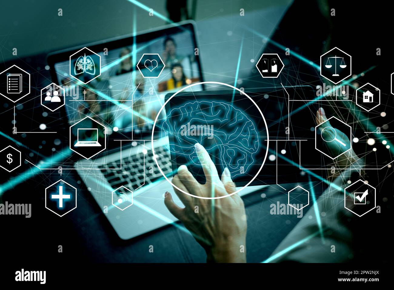 Human and technology concept. AI (Artificial Intelligence ...