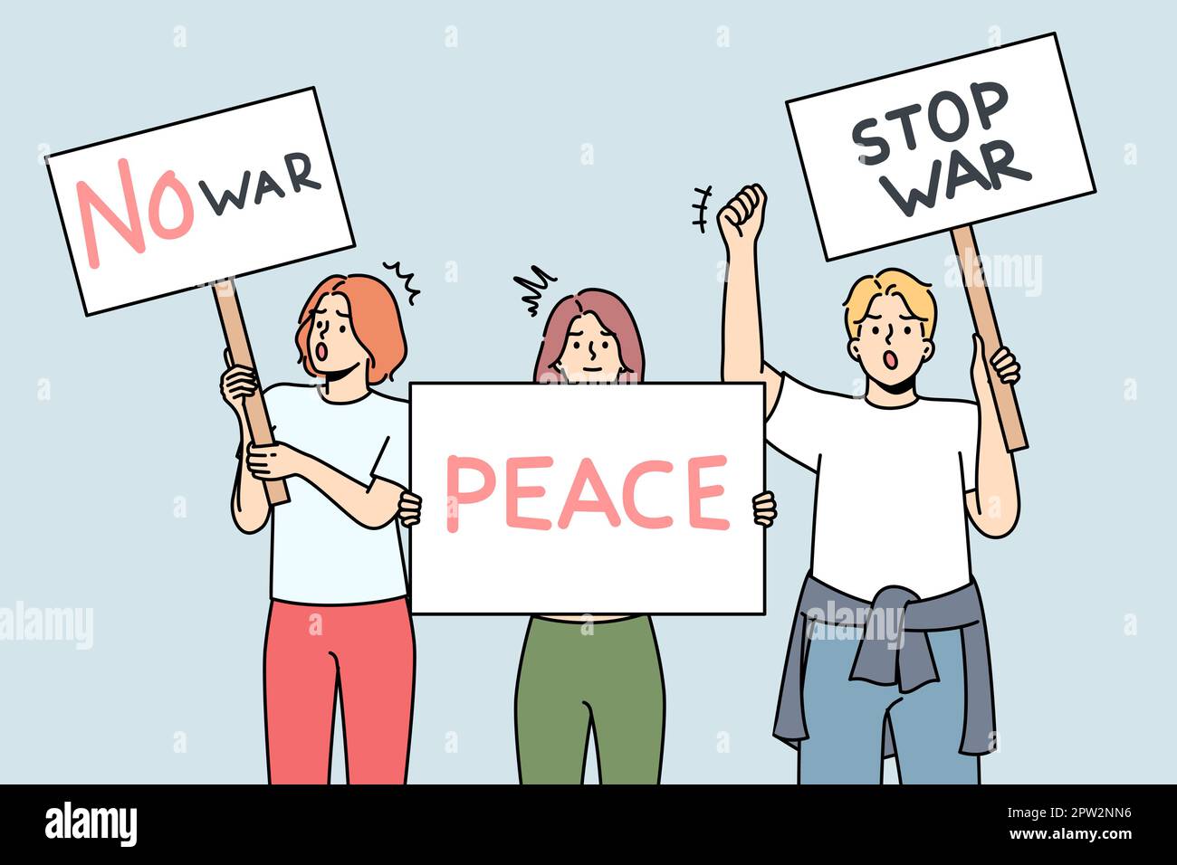 Diverse people with posters on anti-war demonstration Stock Vector ...