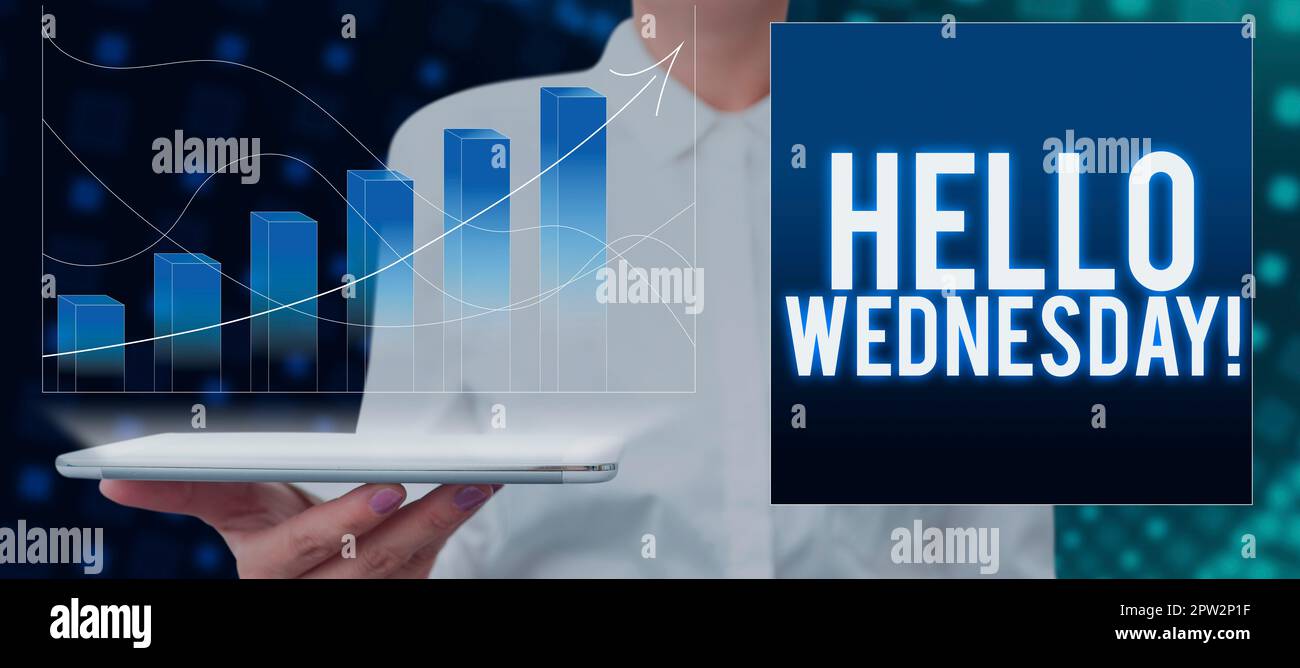 Text showing inspiration Hello Wednesday, Word for it is a good day ...