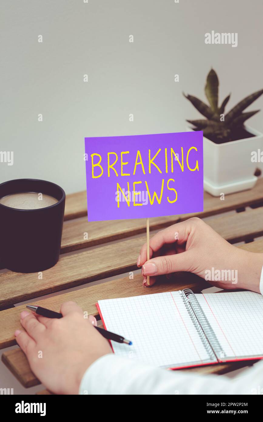 Text caption presenting Breaking News, Concept meaning newly received ...