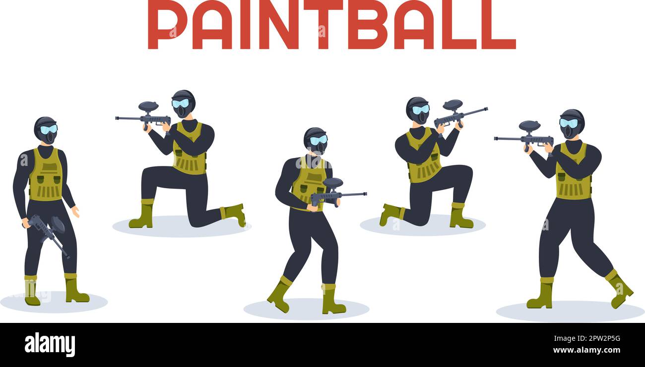 People Playing Paintball of Fighter Player Shooting with Gun Shoot, Aim ...