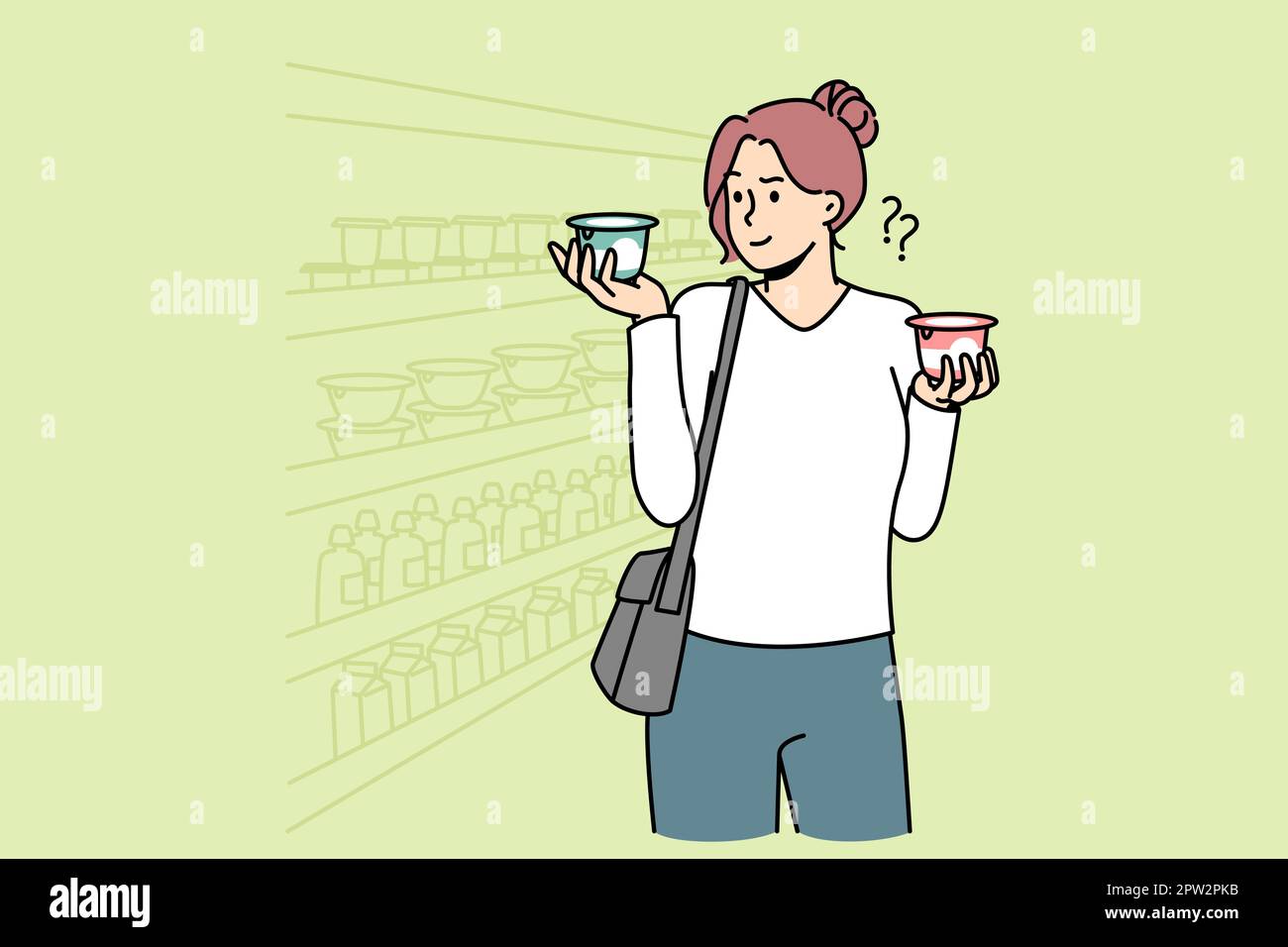 Young woman choose dairy product in supermarket Stock Vector Image ...