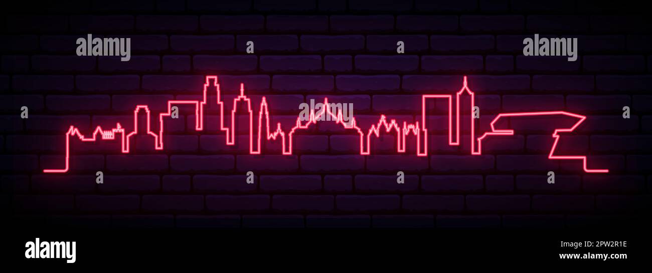 Red neon skyline of Antwerp. Bright Antwerp City long banner. Vector ...