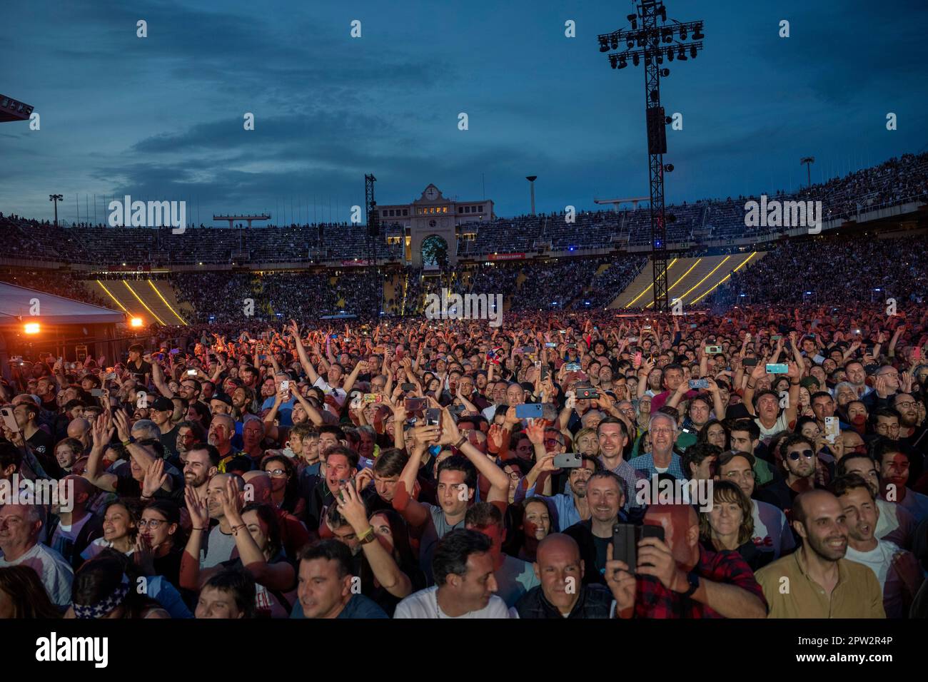 Spectators crowd the Olympic Stadium of Montjuic as Bruce Springsteen ...