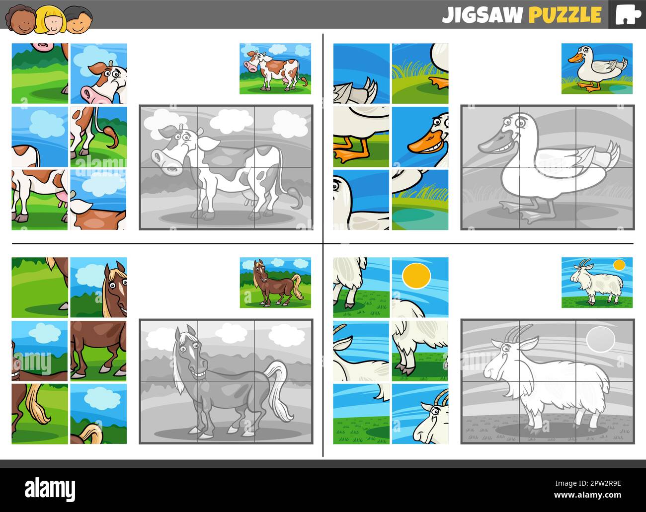jigsaw puzzle activity set with cartoon animals Stock Vector Image ...