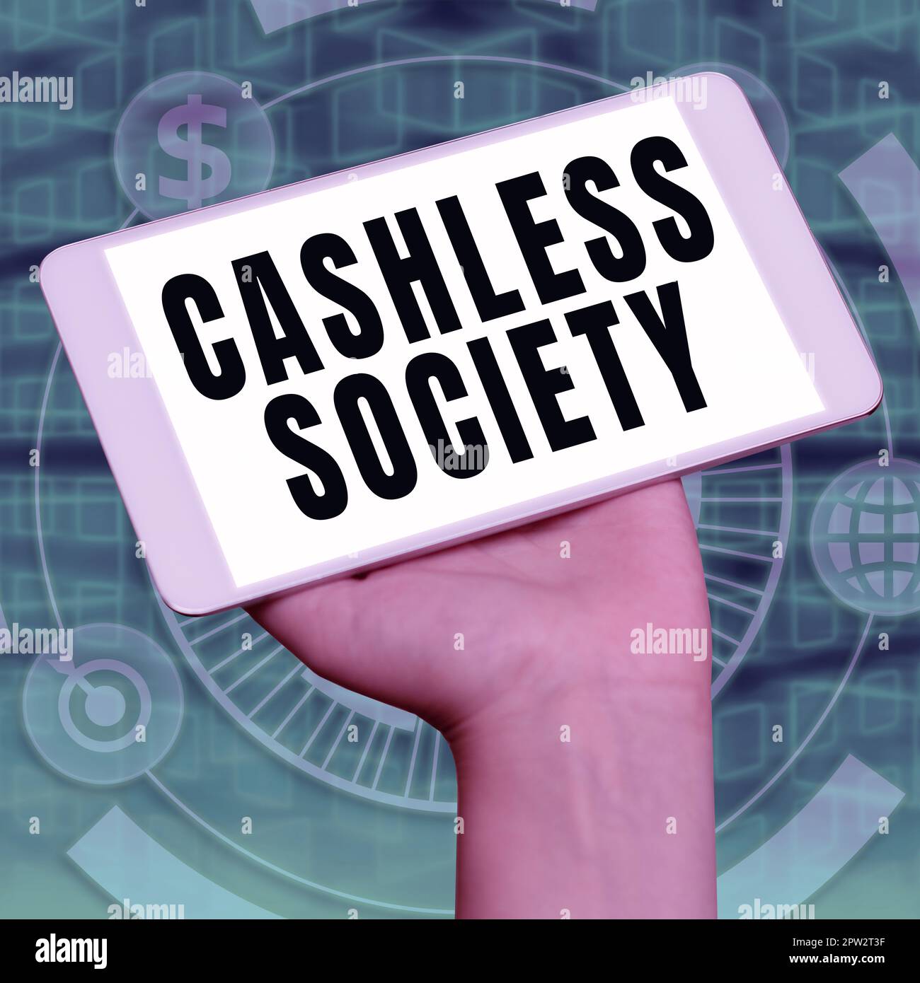 Writing displaying text Cashless Society, Business idea financial transactions are executed in ...