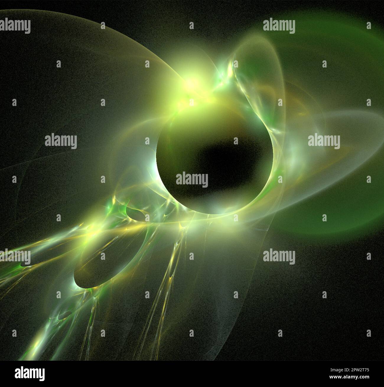 yellow and green abstract drawing on a black background, color digital ...
