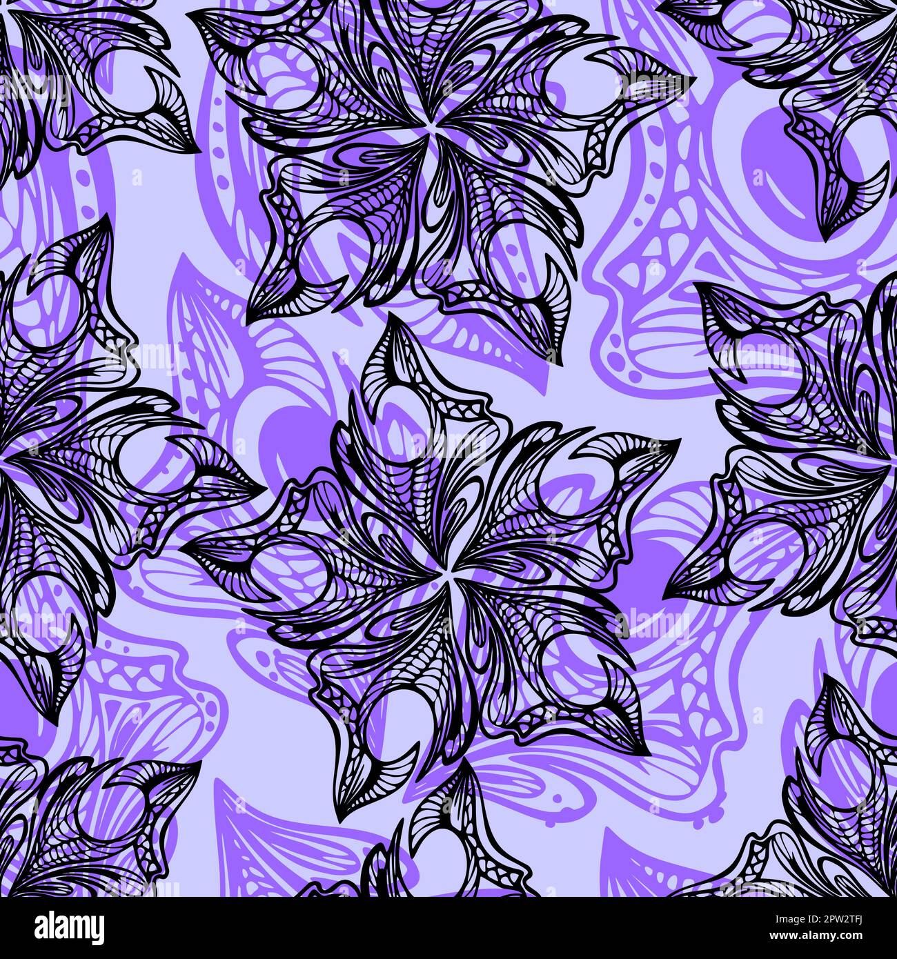seamless black and purple pattern of abstract decorative elements on a ...