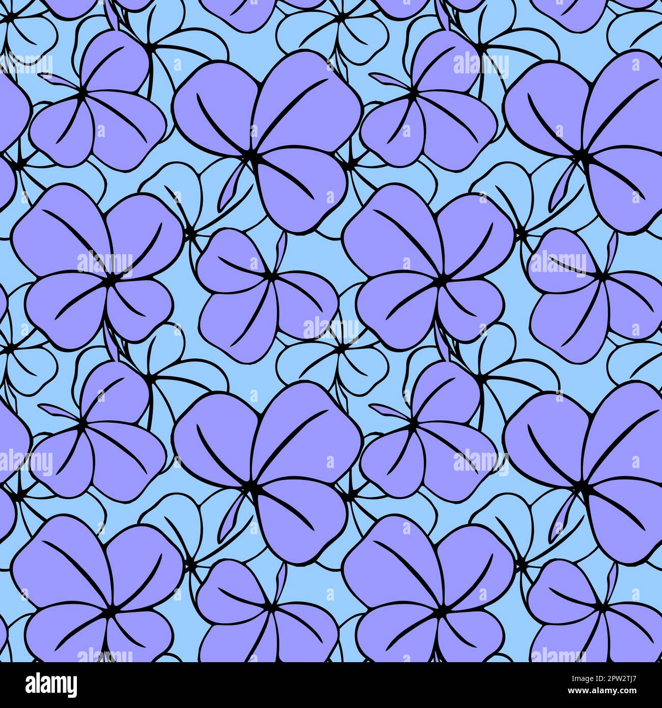 seamless asymmetrical pattern of clover leaves in blue tones and black ...