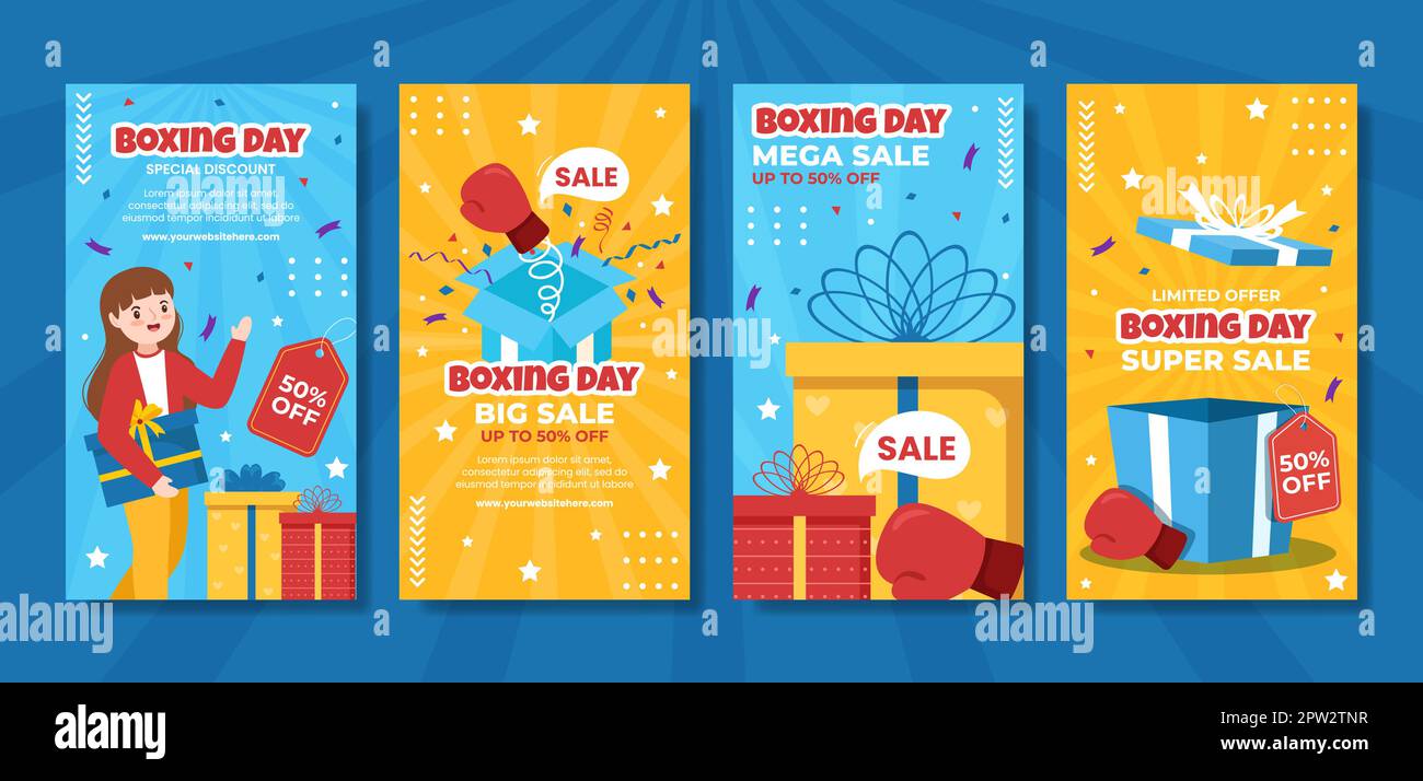 Boxing Day Sale Social Media Stories Flat Cartoon Hand Drawn Templates ...