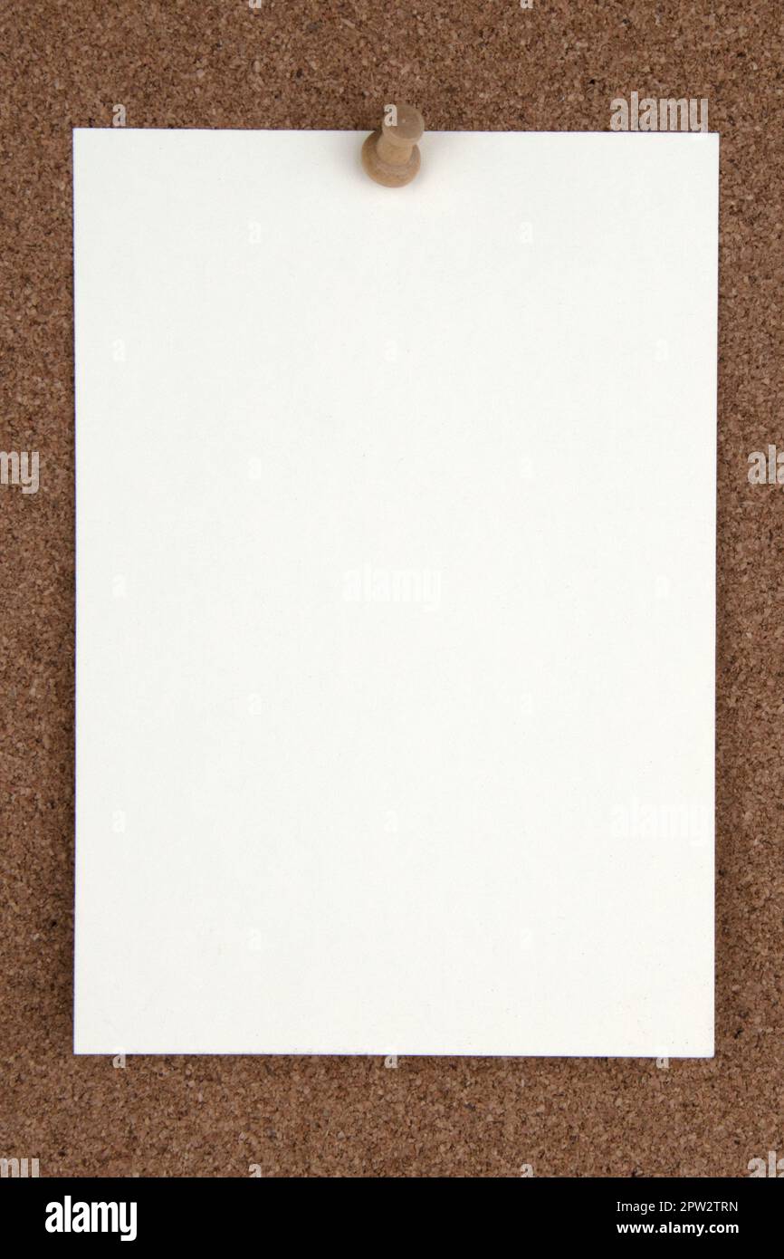 Cork board with tacks, white flash card Stock Photo - Alamy