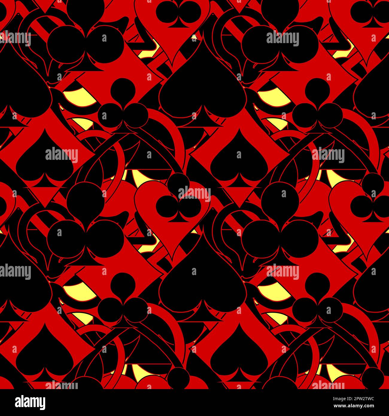 abstract seamless black and red pattern of different card suits ...