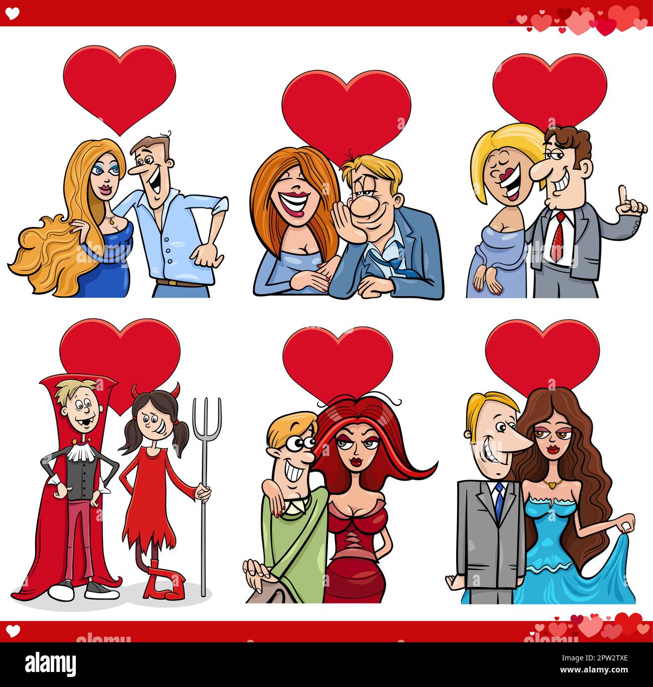 funny cartoon couples in love on Valentine Day set Stock Vector Image ...