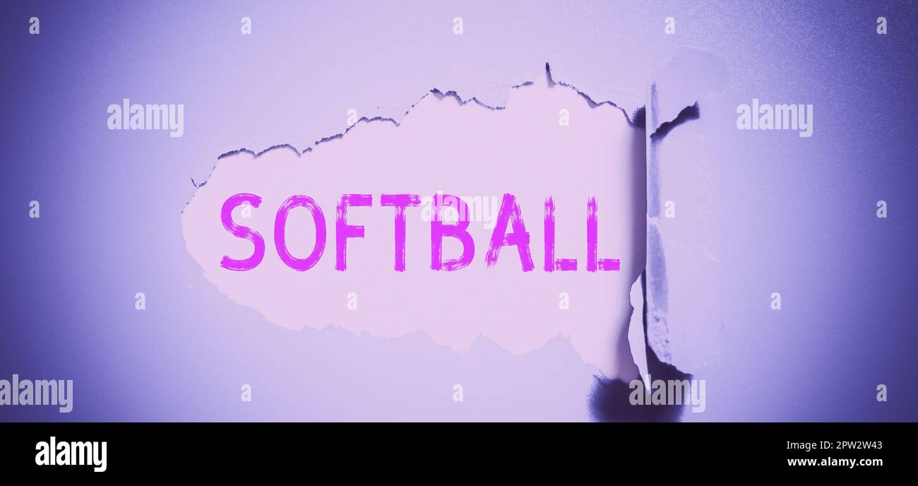 Text showing inspiration Softball, Word for a sport similar to baseball ...