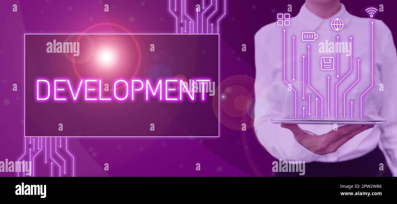 Text caption presenting Development, Concept meaning a cycle in which somebody or something ...