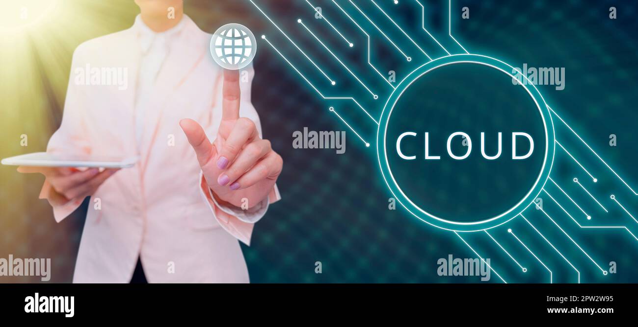 Hand writing sign Cloud, Business overview running workloads remotely over internet in ...