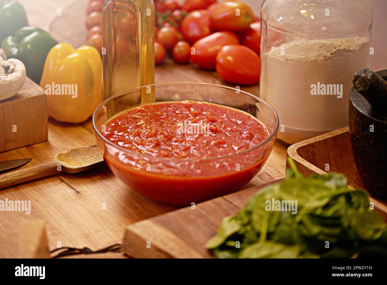 Salsa for supper. a group of ingredients on a tabletop Stock Photo - Alamy