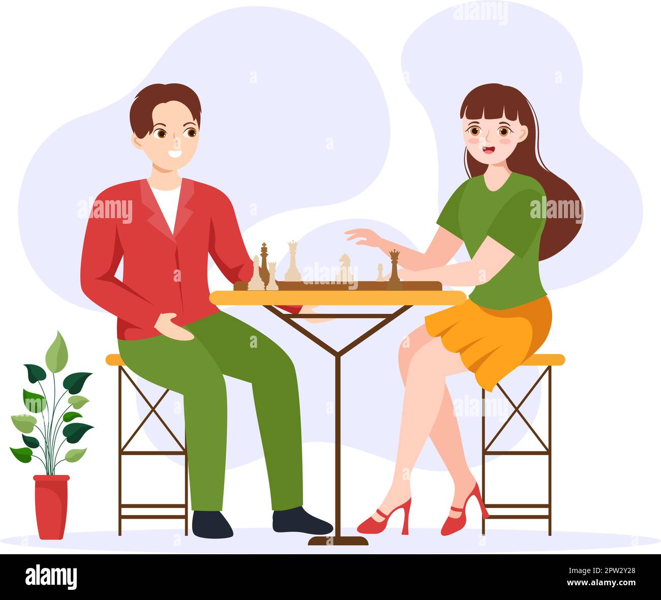 Chess Board Game Illustration with People Sitting Opposite and Playing ...