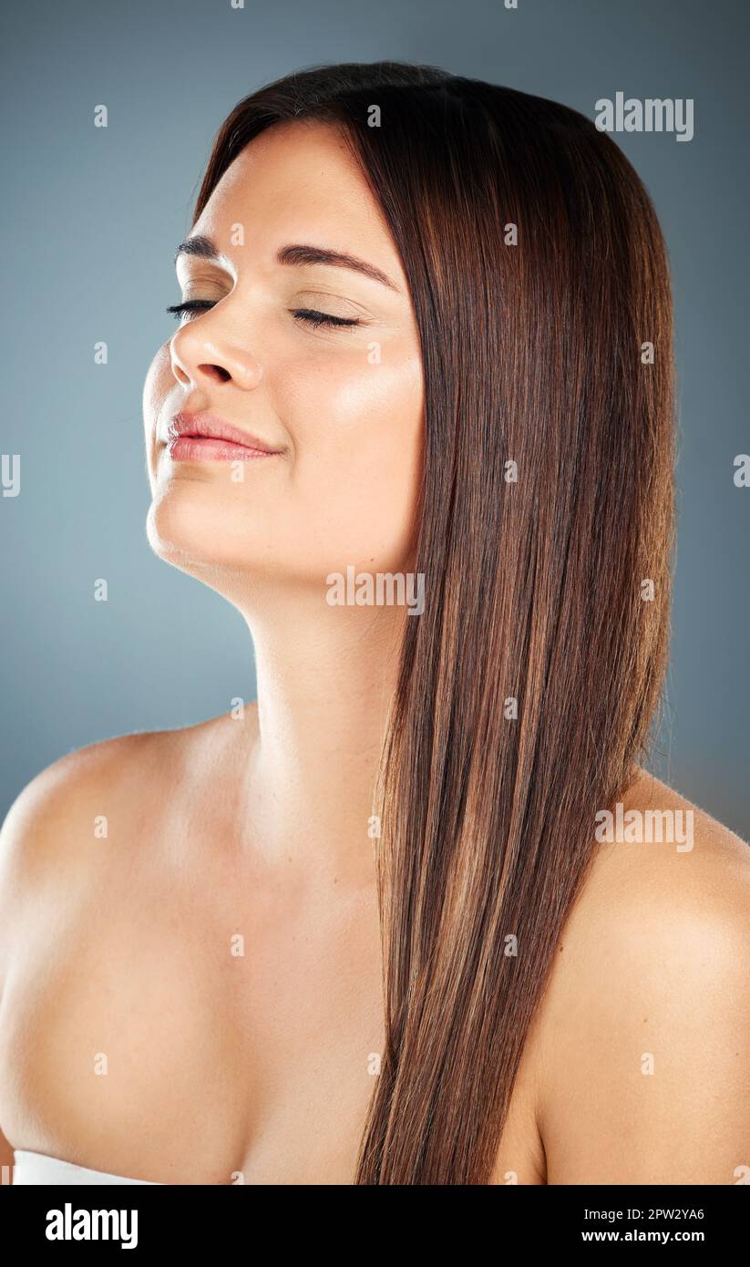 Beauty, skincare and hair care of woman in studio for cosmetic, makeup ...