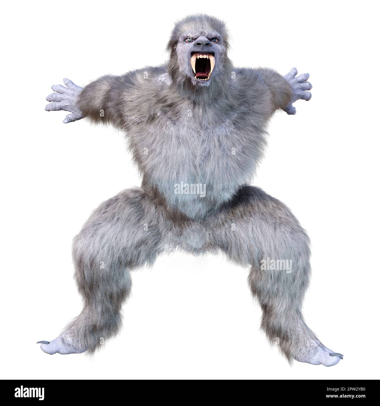 3D rendering of a snow beast creature or a Bigfoot isolated on white ...