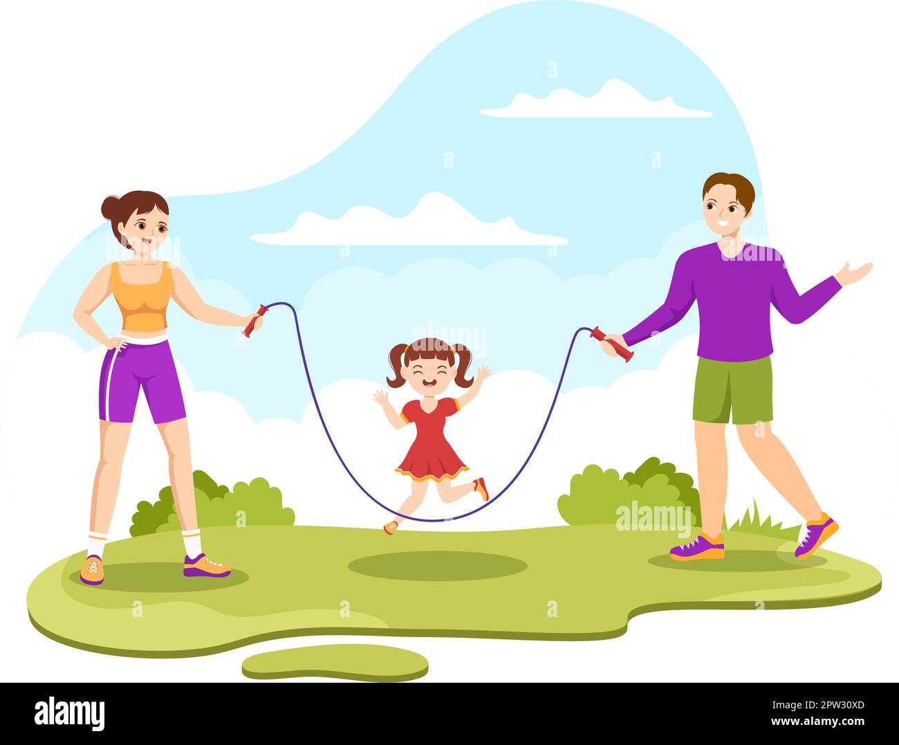 Jump Rope Illustration with Youth and Kids Playing Skipping Wear ...