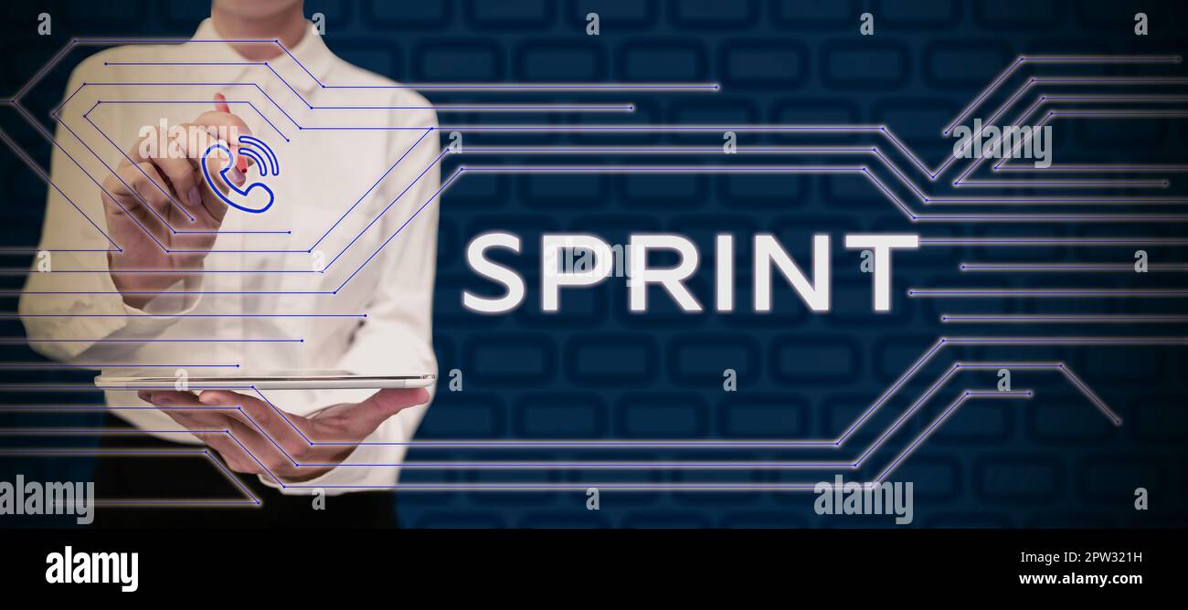 Conceptual display Sprint, Word Written on to move at top speed ...