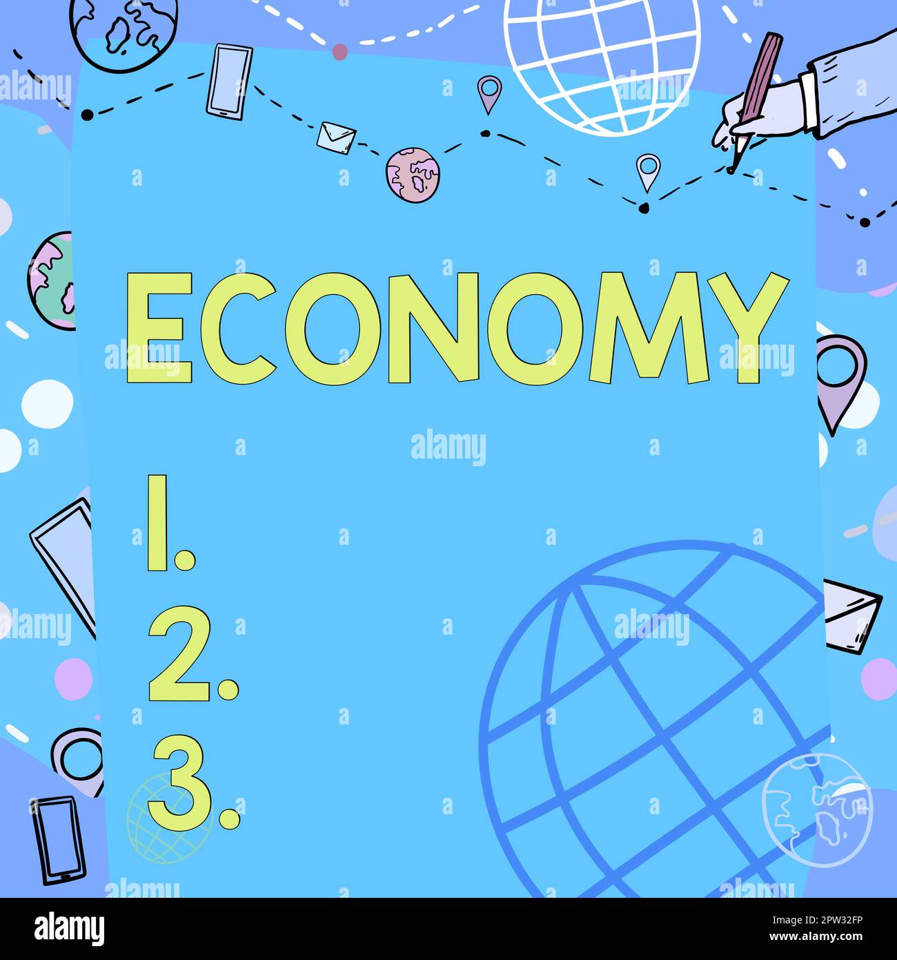 Handwriting text Economy, Business concept the system of how money is ...