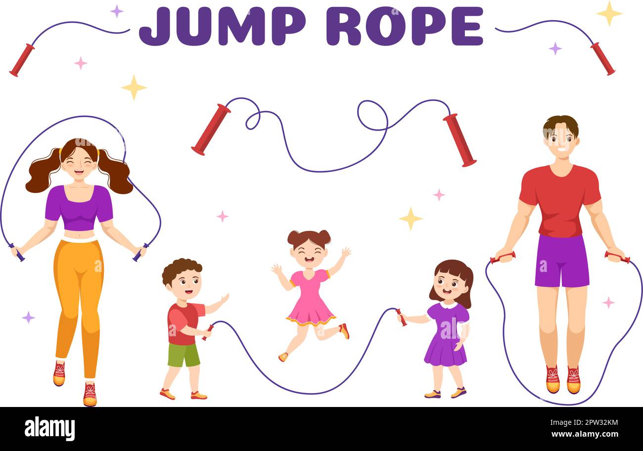 Jump Rope Illustration with Youth and Kids Playing Skipping Wear ...