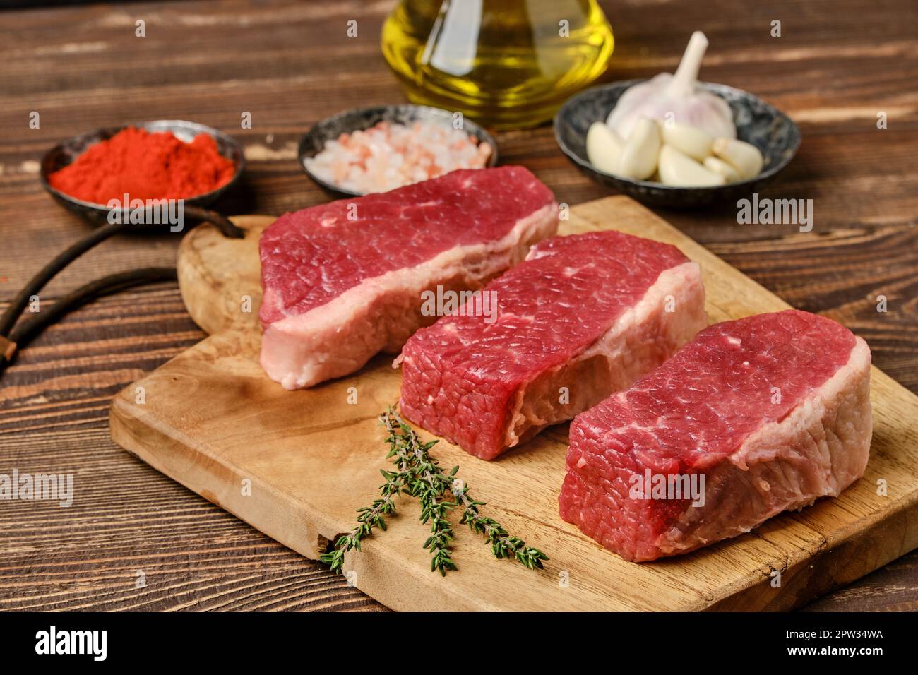 Raw eye of round beef steak Stock Photo - Alamy