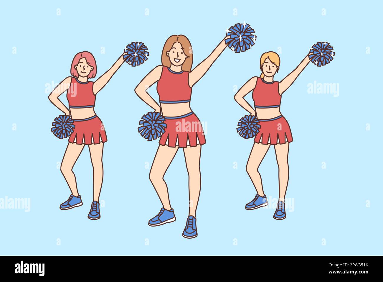 Smiling cheerleaders dancing with pompons Stock Vector Image & Art - Alamy