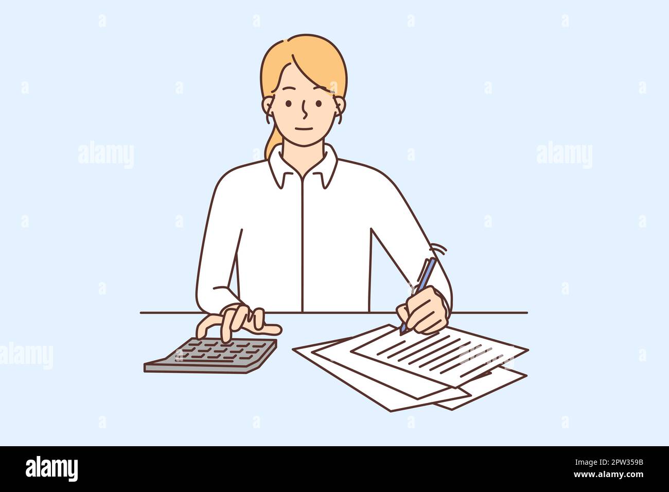 Female employee busy counting on calculator Stock Vector Image & Art ...