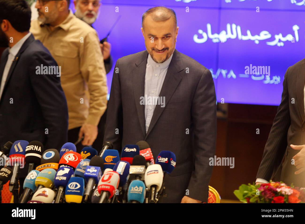 Beirut Lebanon 28th Apr 2023 Iranian Foreign Minister Hossein Amir