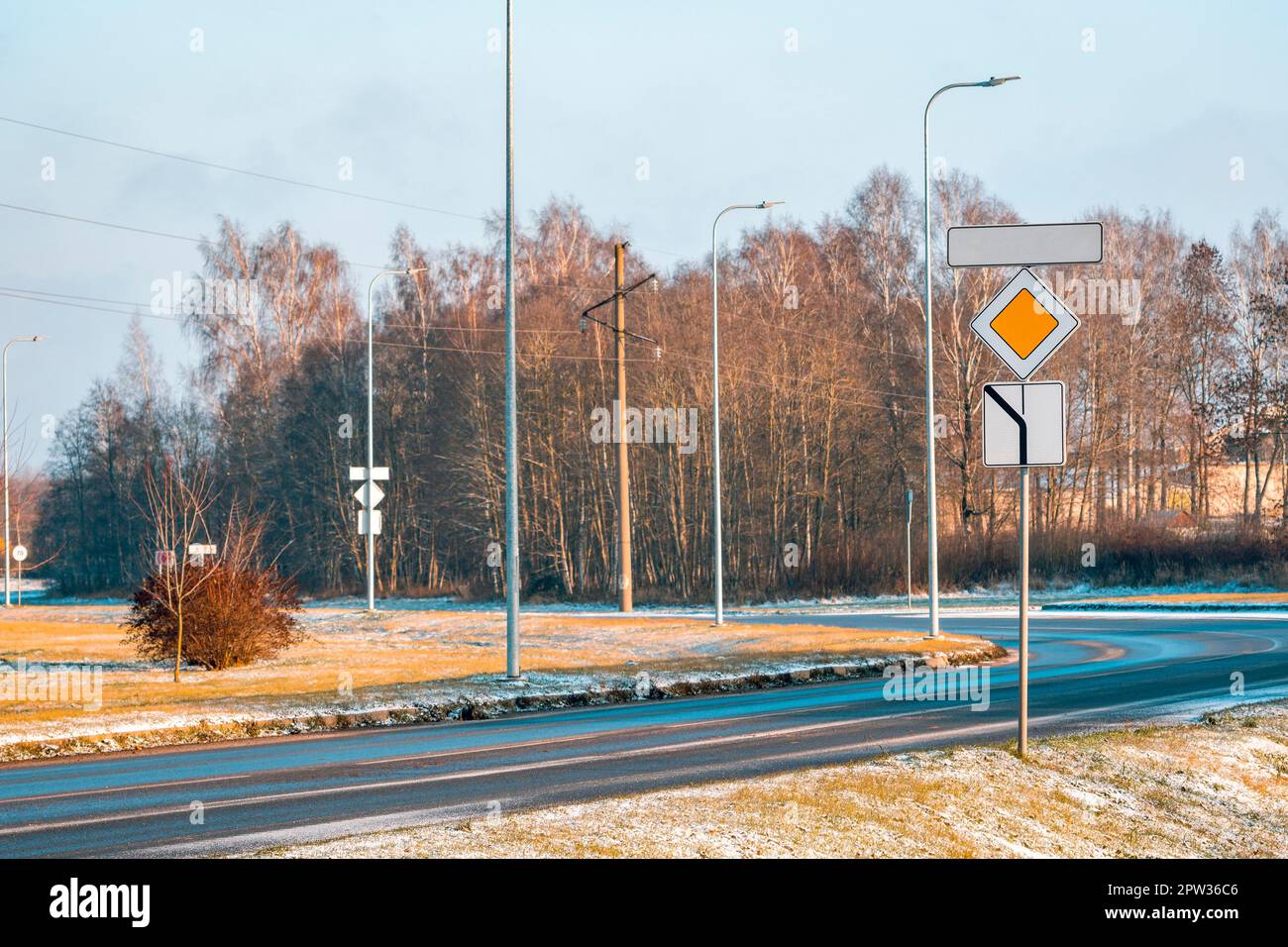 Main road sign - roads primary and subordinate with a turn with sign ...