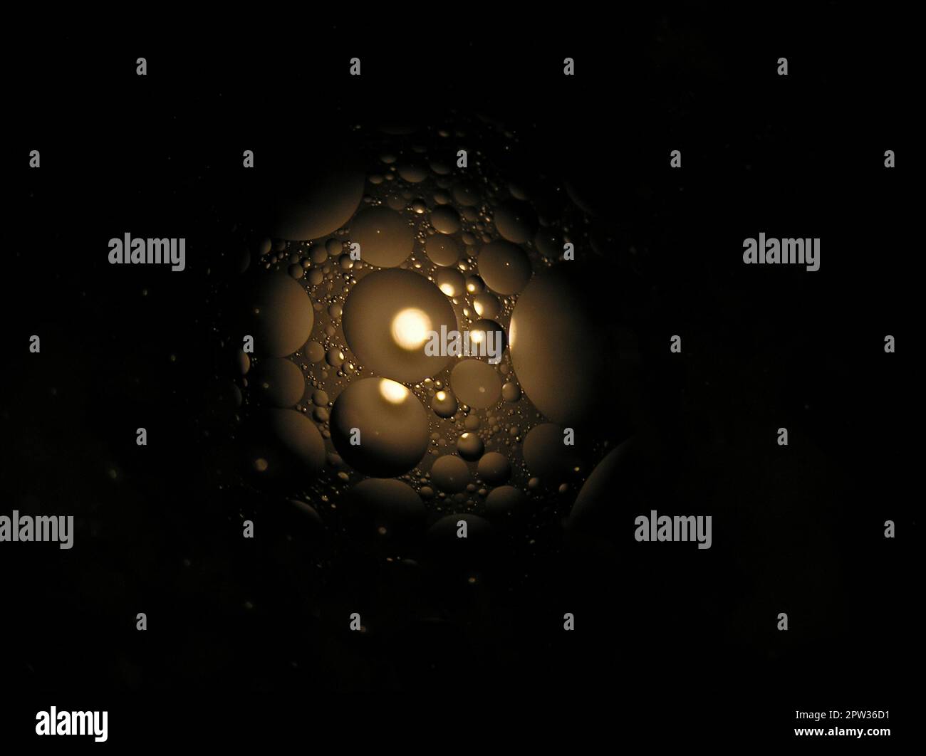 macro shot of bubbles, drops of fat on water look like space Stock ...