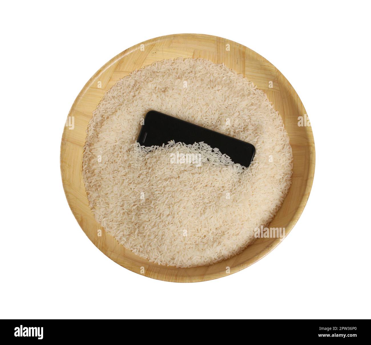 Smartphone in Bowl of White Rice to Remove Water From Phone Isolated on ...