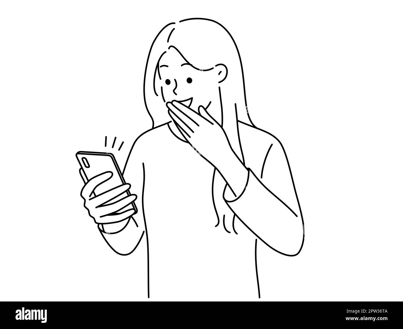 Excited woman surprised by message on cell Stock Vector Image & Art - Alamy