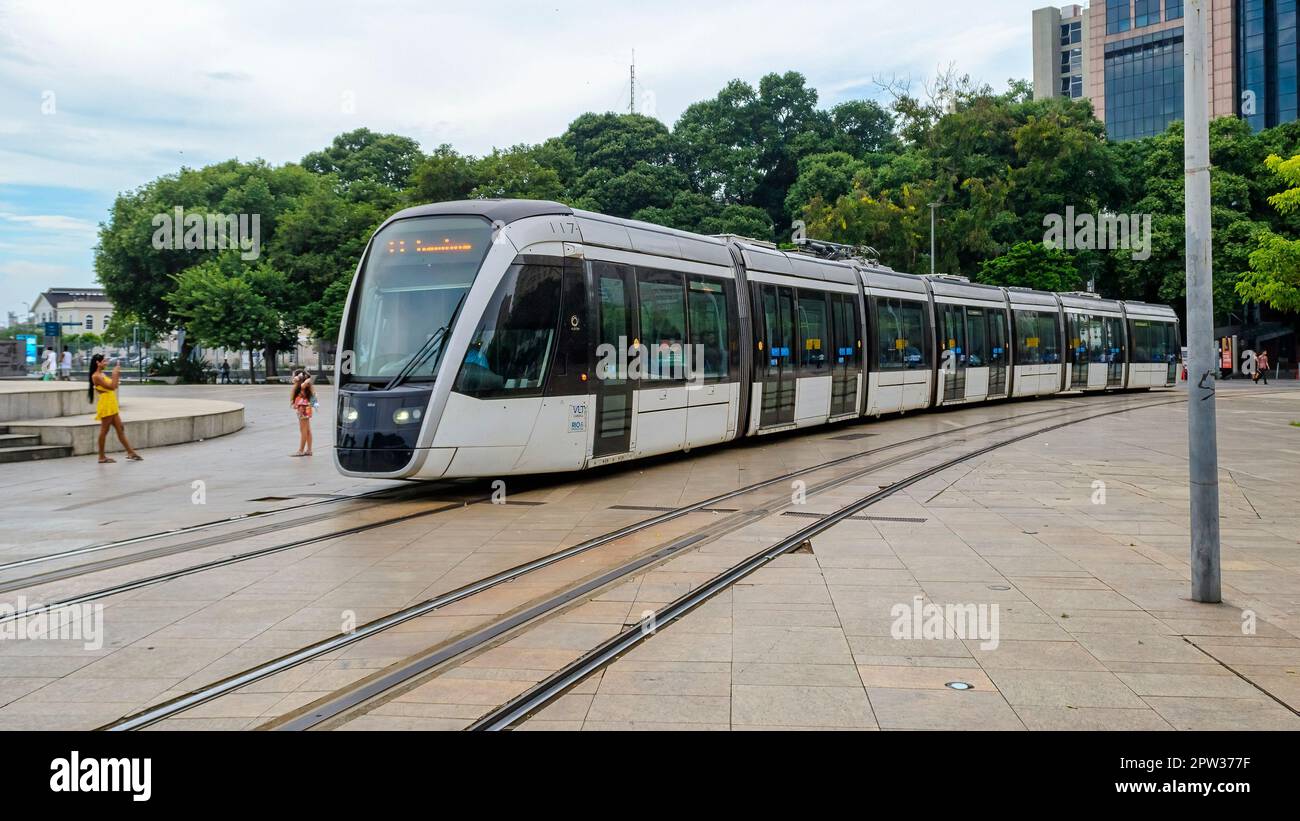 Modern streetcar or tramway vehicle in Rio de Janeiro, Brazil Stock ...